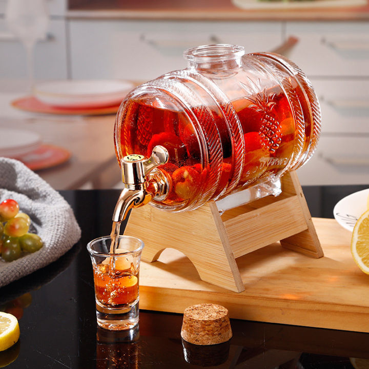 Household 1L wine barrel glass sealed bubble wine bottle with faucet 2 ...