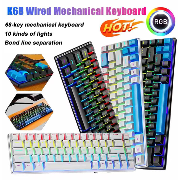 68 Keys Mechanical Keyboard RGB Backlight Wired Gaming Keyboard ...