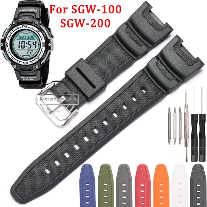 นาฬิกา Casio นาฬิกาเรซิน SGW-100 SGW-200 100ผู้ชายกันน้ำสำหรับกีฬาสาย ...