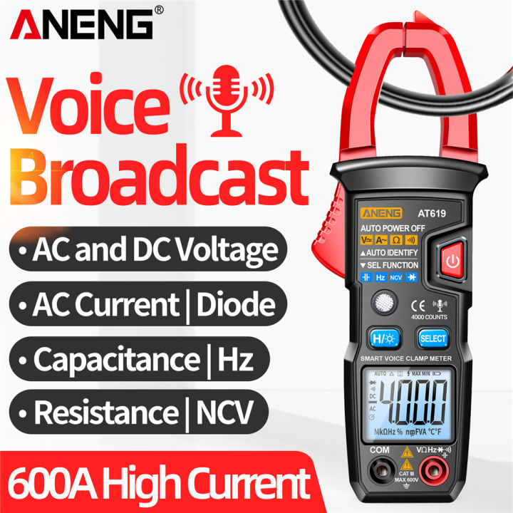 ANENG AT619 Clamp Meter AC Current Voice Broadcast Multimeter Ammeter ...