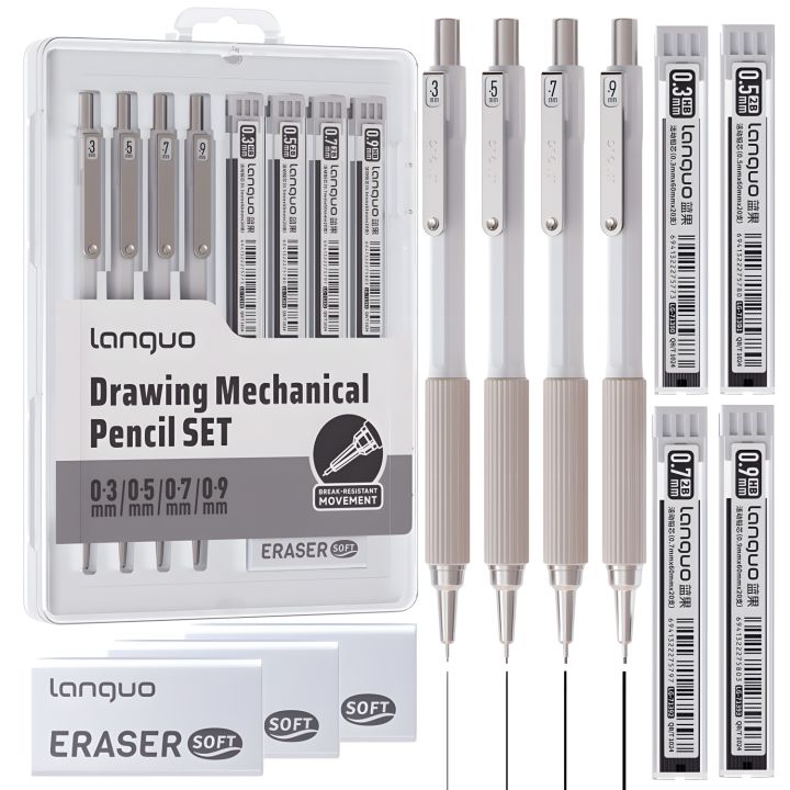 Metal Mechanical Pencil Set,4PCS Art Drafting Pencils with 80PCS Leads ...