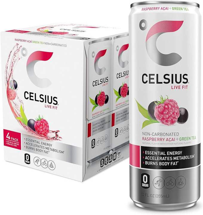 CELSIUS Raspberry Acai Green Tea, Functional Essential Energy Drink (4 ...