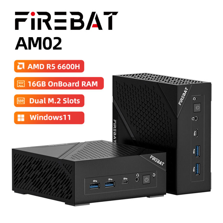 FIREBAT AM02 Mini PC, Black, AMD Ryzen 5 6600H, 16GB Onboard Memory ...