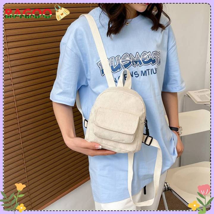 Chic Mini Backpack Corduroy Solid Small Backpacks Simple Casual Travel ...