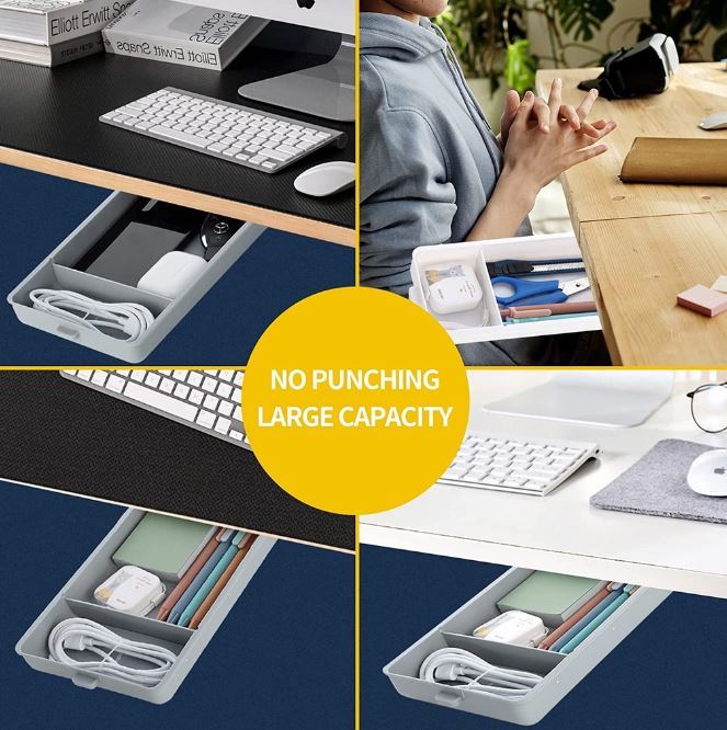 Under Desk Drawer Organizer Self-Adhesive Under Table Drawer Tray ...