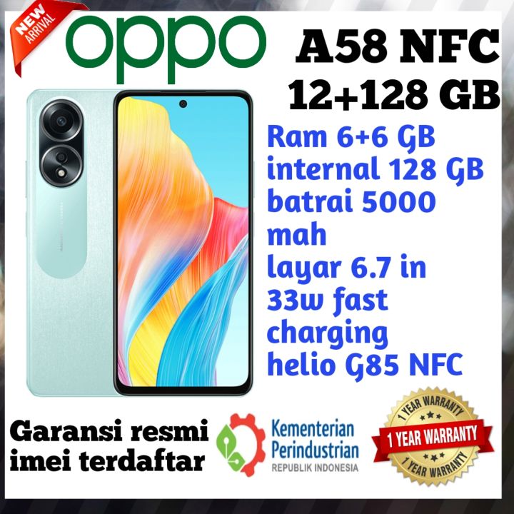 oppo A58 NFC ram 8 +128 GB helio G85 (imei terdaftar dikementrian ...