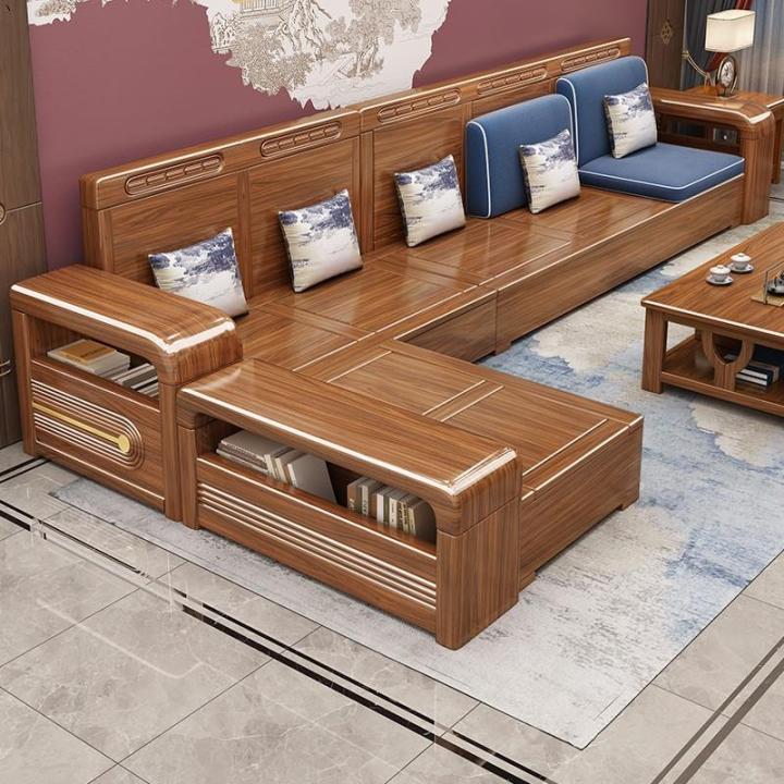 New Chinese Style Solid Walnut Wood Sofa Living Room Furniture Storage ...