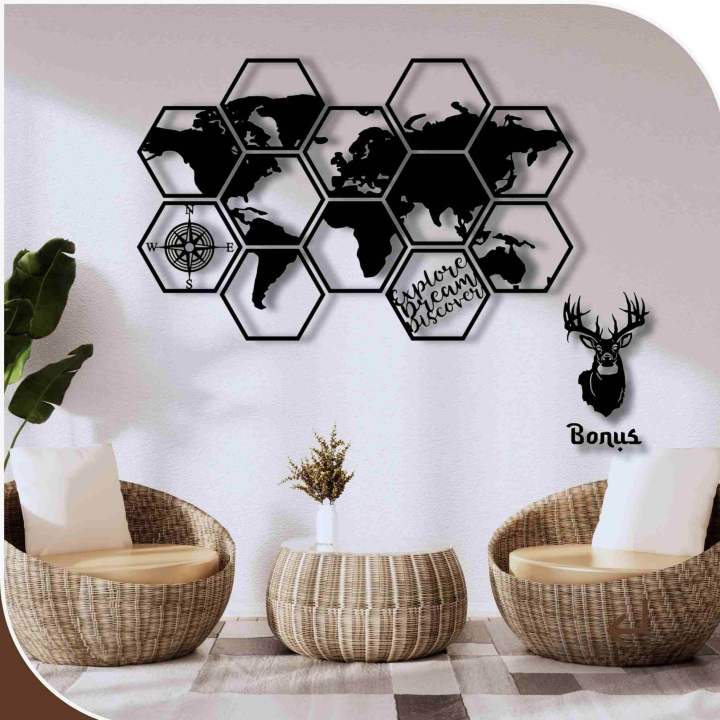 Kreasi Kayu Hexsagonal maps (peta dunia) / Hiasan dinding | Lazada ...