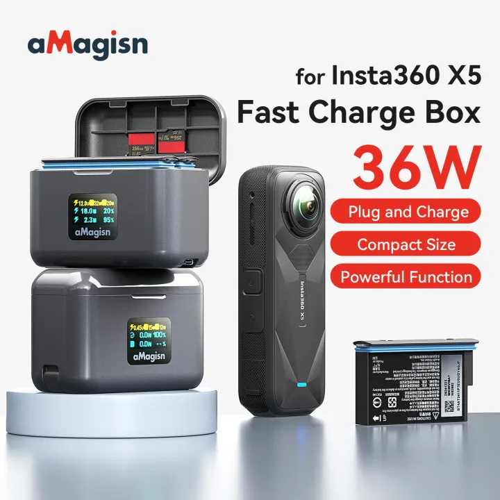 aMagisn Digital Display Battery Charging Box for Insta360 X5 , Multi ...