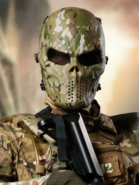 Scary Skull Camouflage Mask Protective Headgear for Outdoor Tactical CS ...