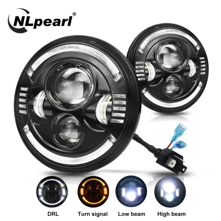 NLpearl 2x 7 Inch LED Headlight H4 Hi-Lo With Halo Angel Eyes For Lada ...