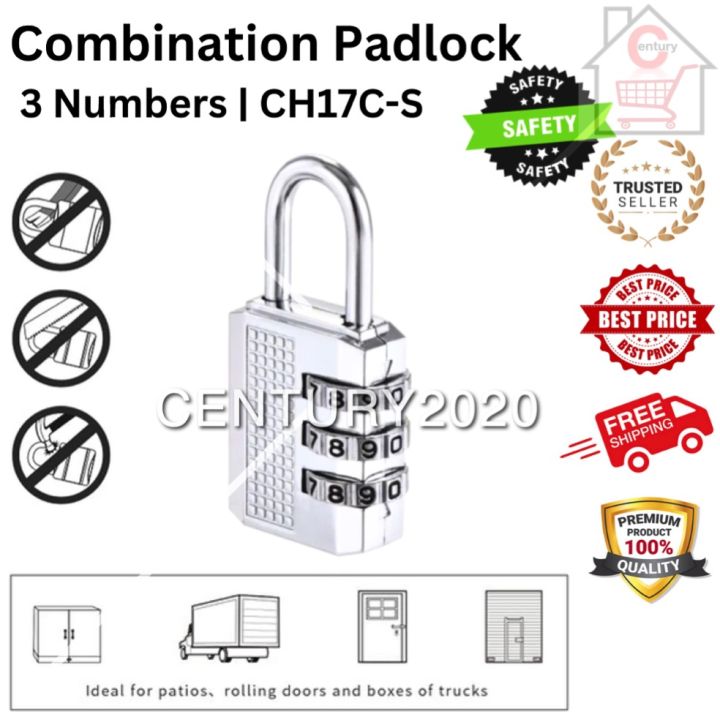 Push Button Padlock 3 Digit Push Numbers Button Combination Pad Lock ...