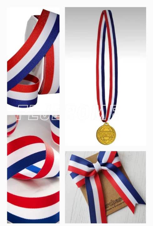 Multicolor ribbon (White Blue Red) Gross Grain Flag Color 1 inch 33 ...