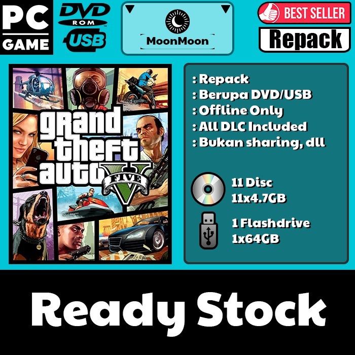 Dvd Kaset GTA 5 GTA V Grand Theft Auto V v1.58 All DLC PC Laptop Game ...