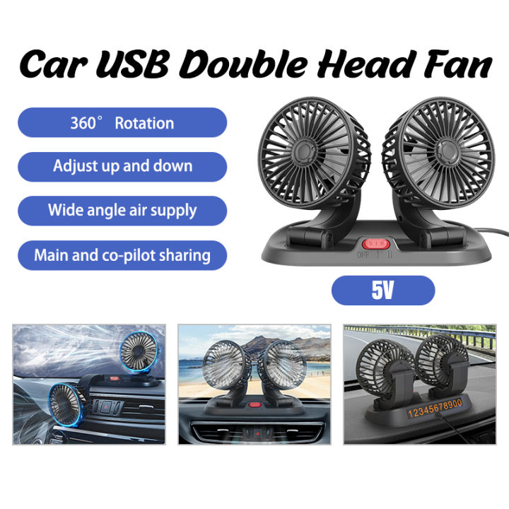 Universal Car USB Dual Head Fan 5V /12V/24V Air Conditioning Car Fan ...