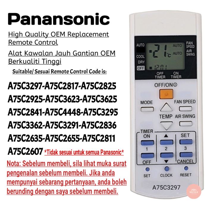 Panasonic Air Conditioner Replacement Remote Control | Lazada