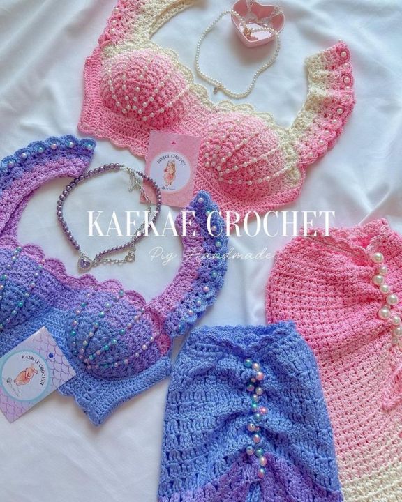 Hand made crochet mermaid top and skirt set | Lazada PH