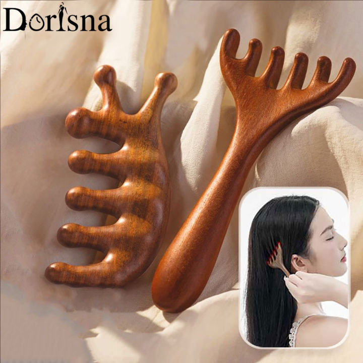 Dorisna Wooden Head Massage Comb Wide Tooth Gua Sha Comb For Body Neck ...
