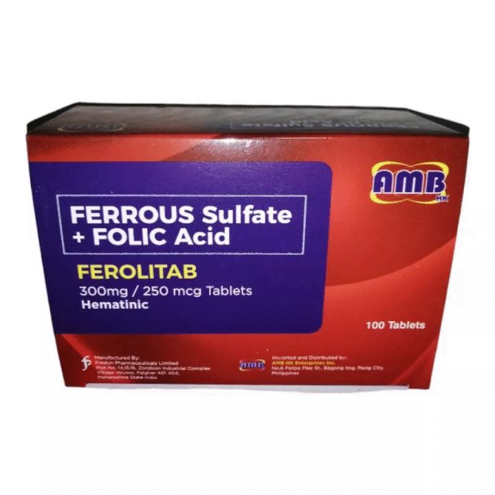FEROLITAB Ferrous Sulfate + Folic Acid 300mg/250mcg 100tablets | Lazada PH