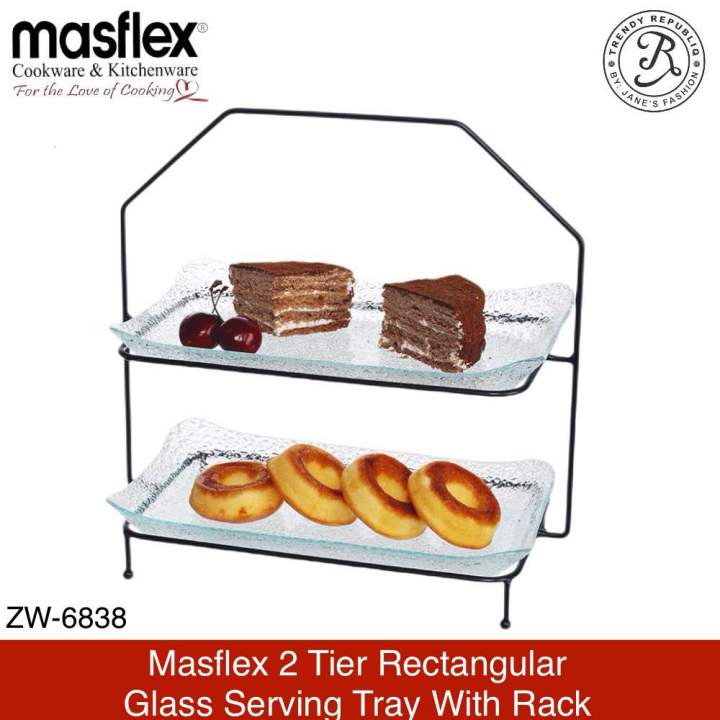 Masflex 2 Tier Rectangular Glass Serving Tray With Rack | Lazada PH