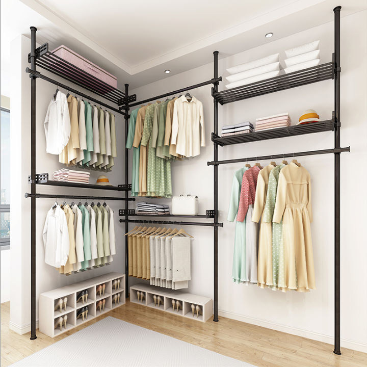 Floor-Standing Clothes Hanger Bedroom Storage Shelves Cloakroom Clothes ...
