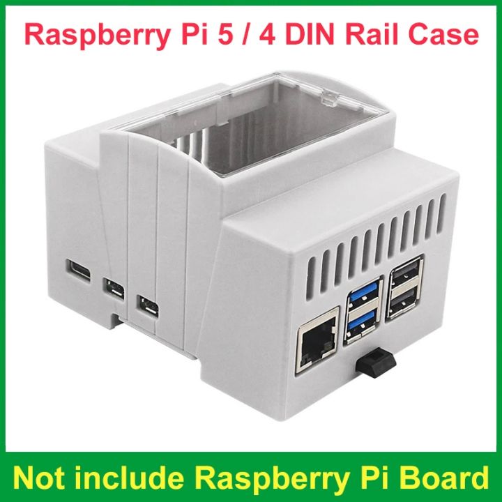 DIXSG DIN Rail ABS Case for Raspberry Pi 5 Large Inner Space Shell Electrical Box Enclosure for ...