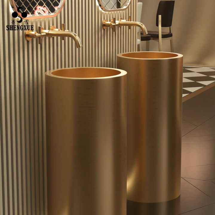 Golden 304 Stainless Steel Pedestal Basin Integrated Floor-Standing ...