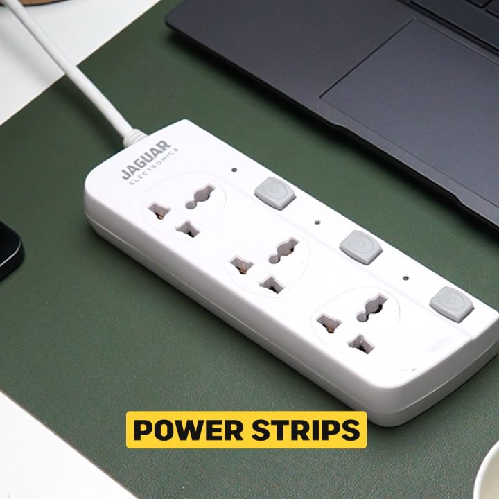 Jaguar Electronics Power Strip 3-Gang with 3 Switches - White 2 Flat ...