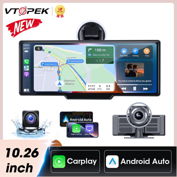 10.26" 4K Car Monitor Dash Camera Car DVR Wireless Carplay Android Auto ...