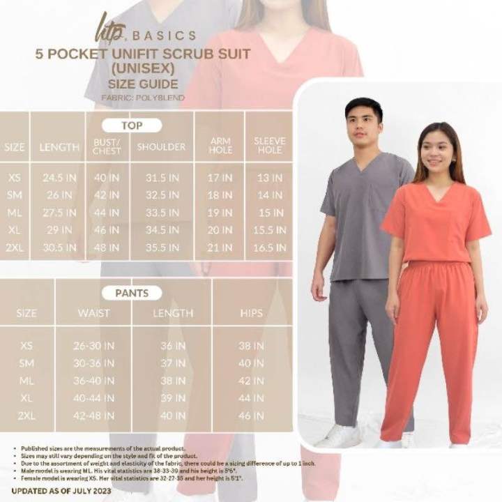 HTP Basics 5 Pocket Unifit Scrub Suit Unisex/ Fabric:Polyblend | Lazada PH