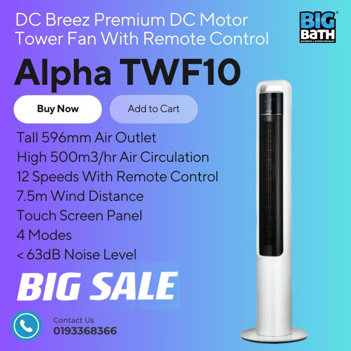 Alpha TWF10-DC Breez Premium DC Motor Tower Fan With Remote Control ...
