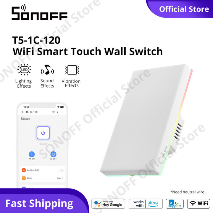 SONOFF TX T5 Smart Wall Switch WiFi Touch Light Switch RGB LED Light ...