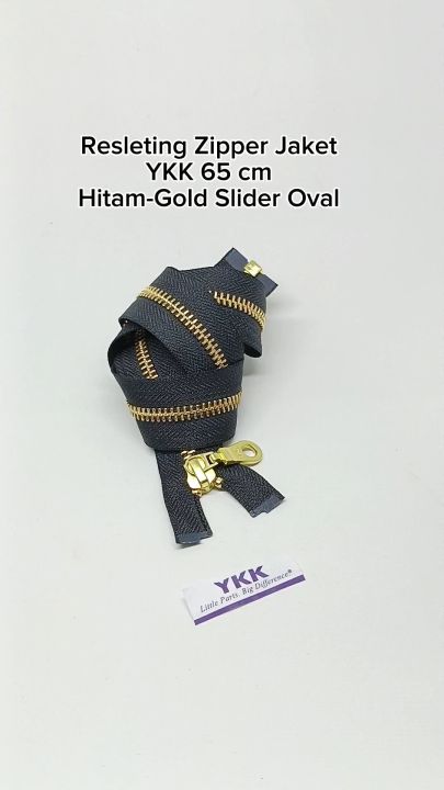 Resleting Zipper Jaket YKK 65 cm Atau 26 inch Type Gigi Besi Hitam - Gold Emas Set Open End Buka ...
