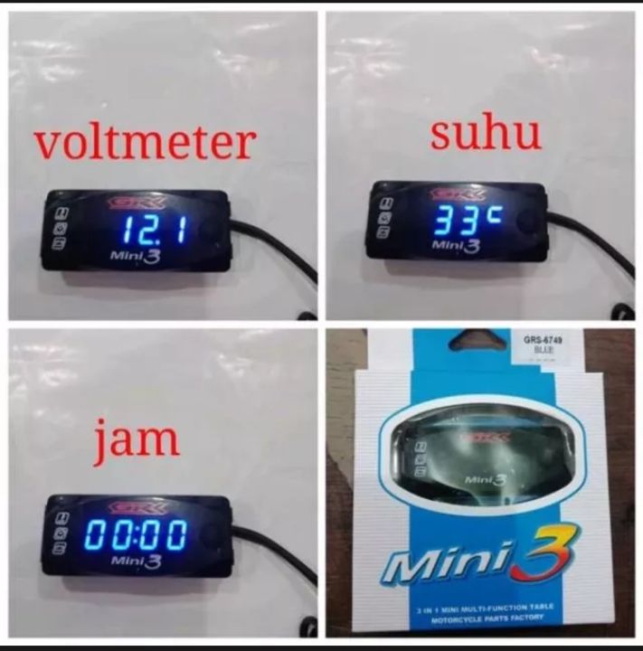 voltmeter aki motor 12volt volt meter 3in 1 aki suhu jam universal ...