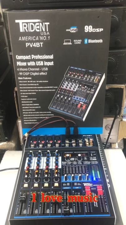 Professional 4 channel Mixer TRIDENT PV4BT Compact with USB input ...