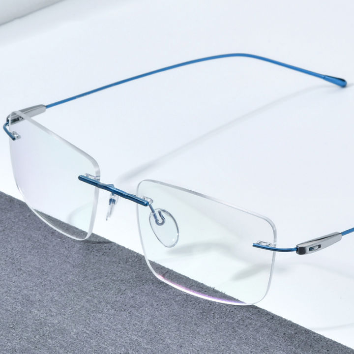 FONEX Rimless Titanium Glasses Frame Men Brand Design Square Eyeglasses ...