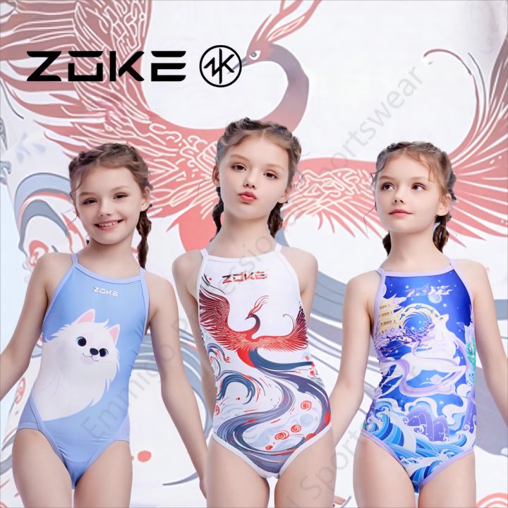 Zoke Kids Training Swimwear Cartoon Printed Fastskin Porfessional Racing Teenage Girls ...