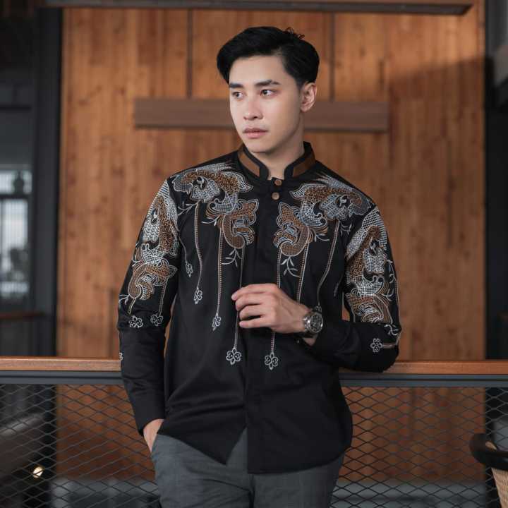 Kemeja Bordir Pria NUC.ID Kamal 01 (Hitam) | Lazada Indonesia