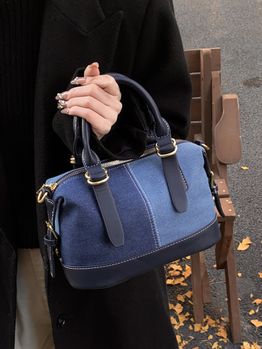 Fashionable Denim Color Block Women's Handbag Versatile Shoulder ...