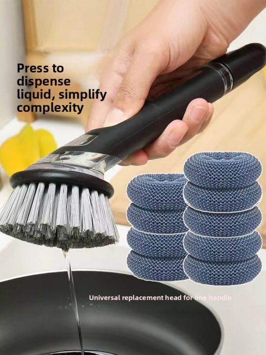 Long Handle Pot Scrubber Liquid Soap Dishwashing Sponge Brush Kitchen ...