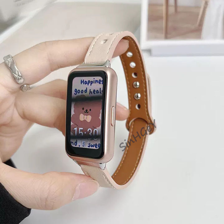 Leather Strap For Huawei Band 7 / 6 Strap Leather Replacement Wristband ...