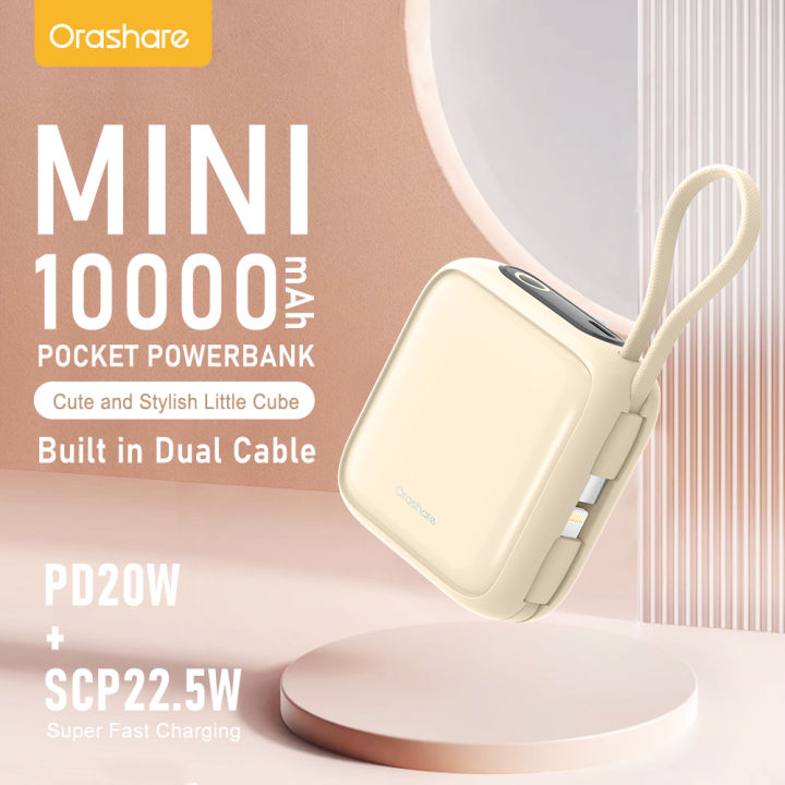 Orashare PCM10 10000mAh Super Mini Powerbank Built In Cable 22.5W Super Fast Charging Mini ...