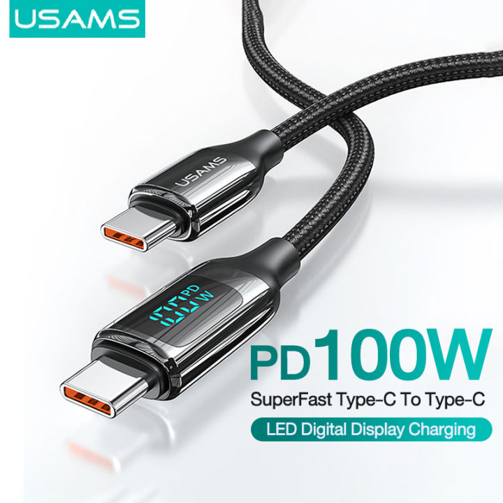 USAMS สายชาร์จ USB PD100W Type C เป็น USB C,สายชาร์จ Digital Display USB-C For Samsung Galaxy ...