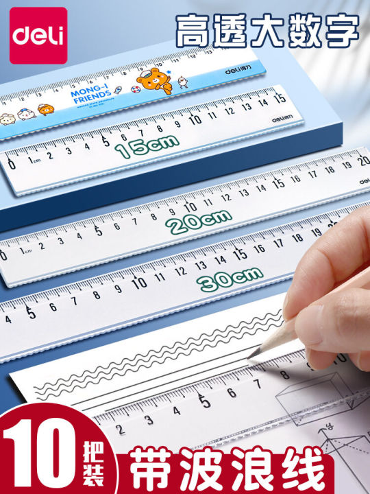 Deli Transparent Ruler with Wave Line Triangle Set for Primary School ...
