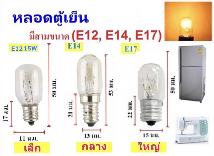 หลอดไฟตู้เย็น ขั้วเกลียว E12,E14,E17 ขนาด 15w 220V | Lazada.co.th