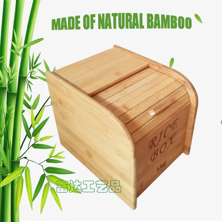Natural Bamboo Wood Rice Storage Box Home Use 10 Jin Rice Flour Barrel ...