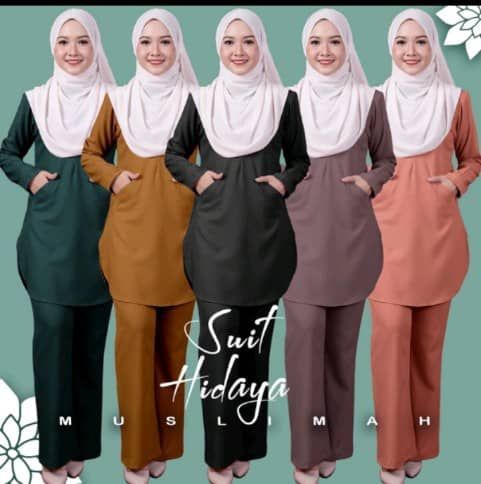 BAJU MUSLIMAH SUIT POCKET/ SET SELUAR | Lazada
