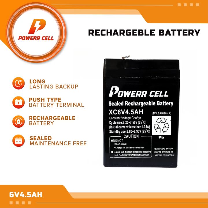 6V 4.5AH/20HR Sealed Rechargeable Battery 6 Volts 4.5 Ampere Hour ...