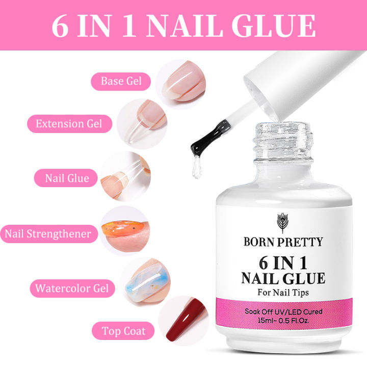 BORN PRETTY 15ML 6 IN 1 Nail Glue Gel for Acrylic Nails Soak off Base Gel Top Coat UV Extension ...