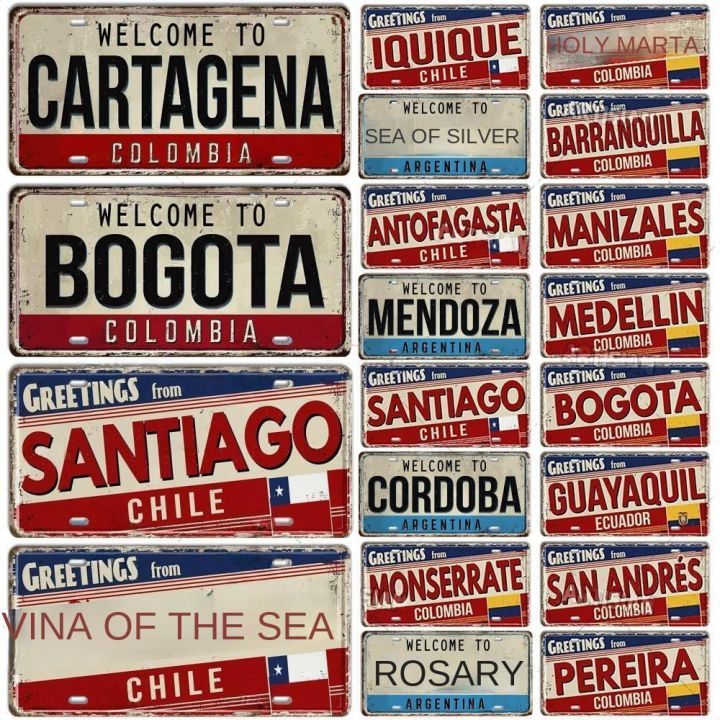 Chile Argentina Ecuador Colombia License Plate Landmark Metal Sign City ...